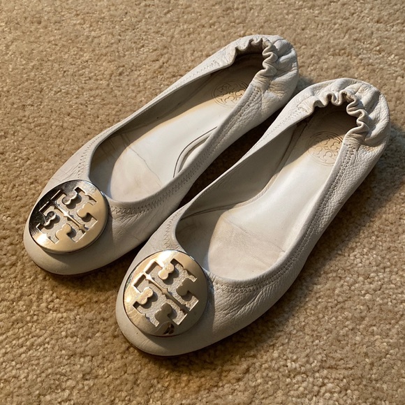 Tory Burch | Shoes | Tory Burch Reva Flats White Wsilver Hardware ...